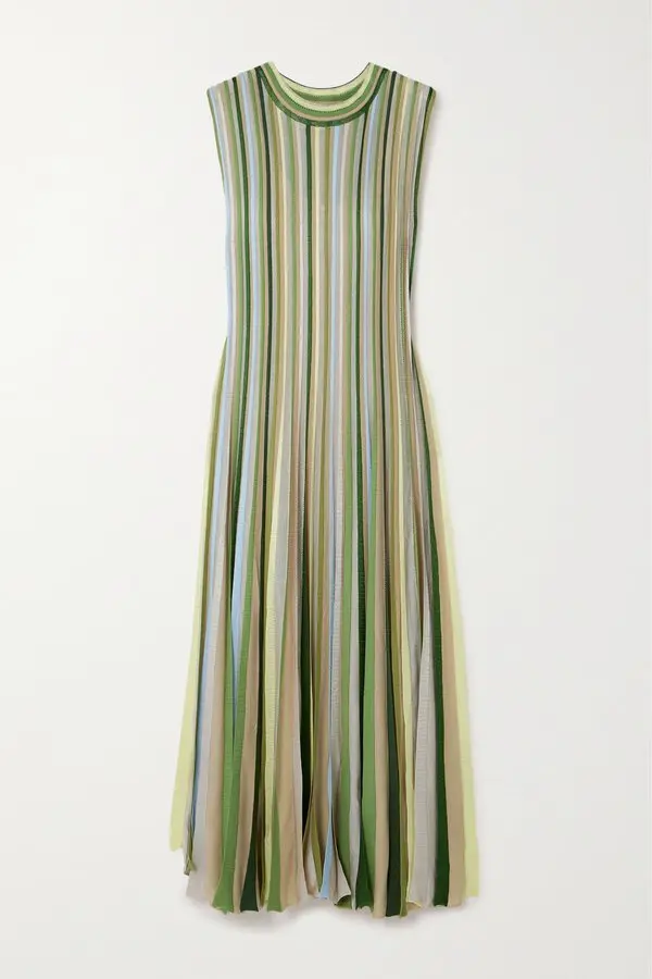 Christopher Esber Entwined Ribbon Striped Ribbed-knit Maxi Dress