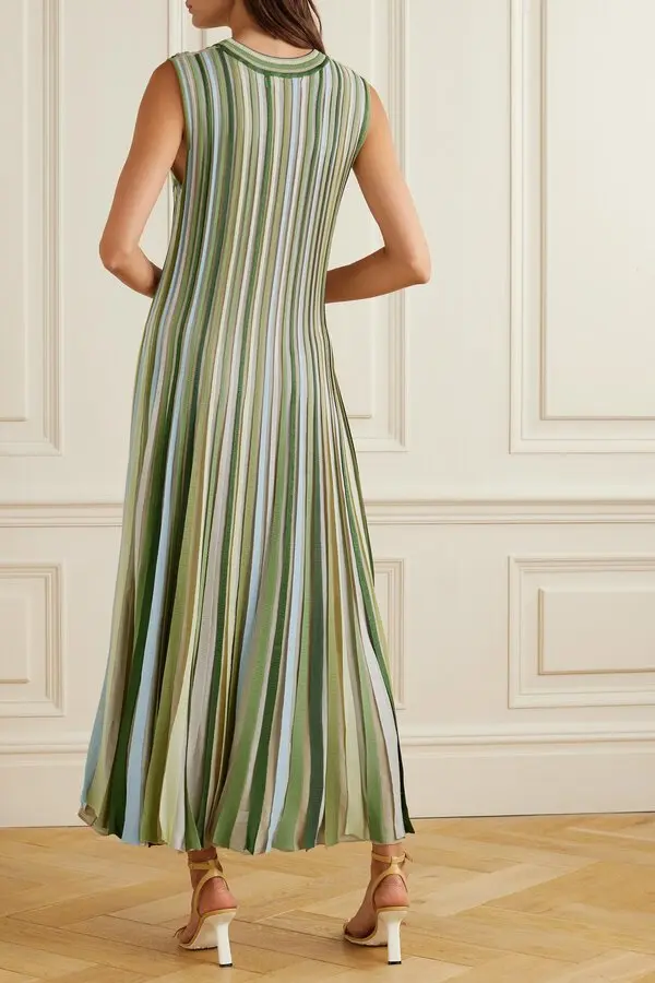 Christopher Esber Entwined Ribbon Striped Ribbed-knit Maxi Dress