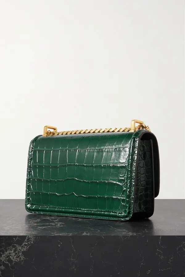 Burberry Croc-Effect Leather Shoulder Bag In Green - 40% Off