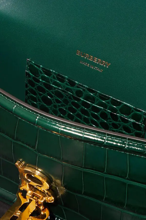 Burberry Croc-Effect Leather Shoulder Bag In Green - 40% Off