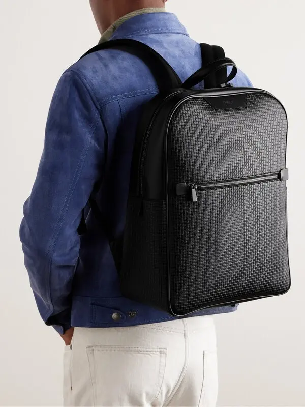 SERAPIAN Stepan Leather-trimmed Logo-embossed Coated-canvas Backpack