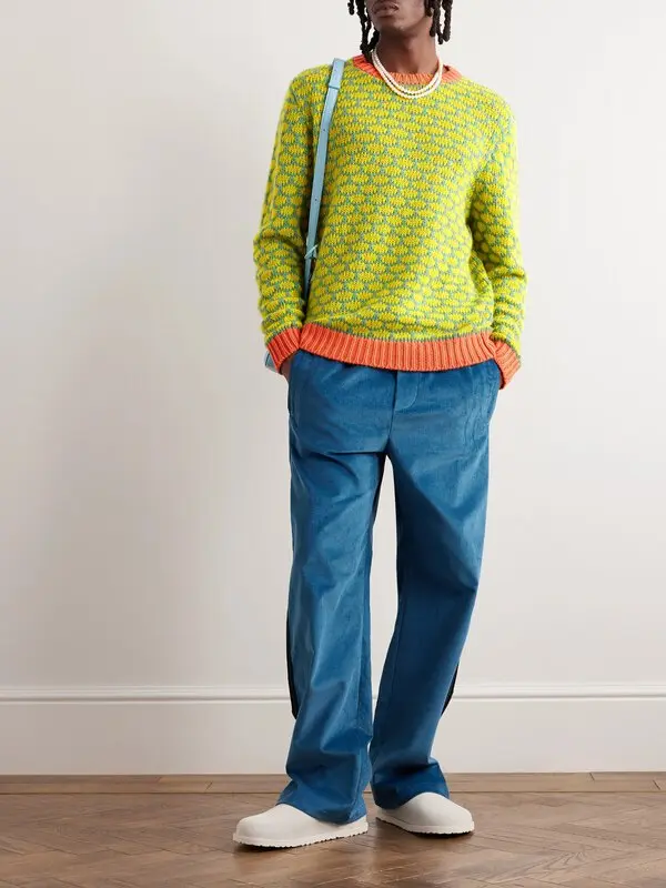 THE ELDER STATESMAN Brick Jacquard-knit Cashmere Sweater