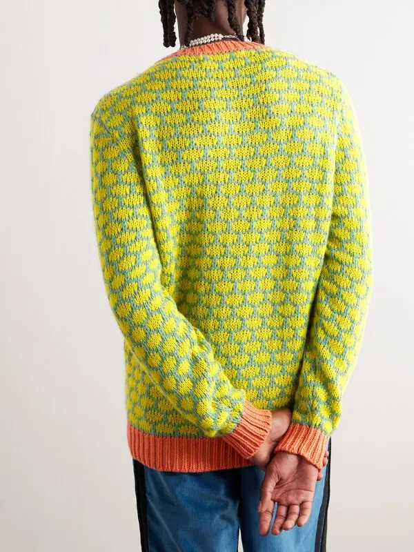 THE ELDER STATESMAN Brick Jacquard-knit Cashmere Sweater