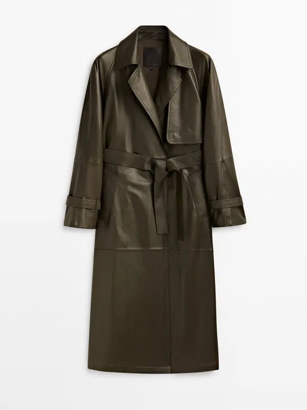 Massimo Dutti Nappa Leather Trench-style Coat With Belt