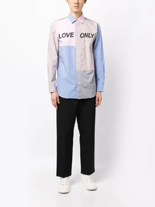 PORTS V Slogan-print Patchwork Cotton Shirt - Multicolour