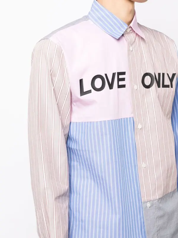 PORTS V Slogan-print Patchwork Cotton Shirt - Multicolour