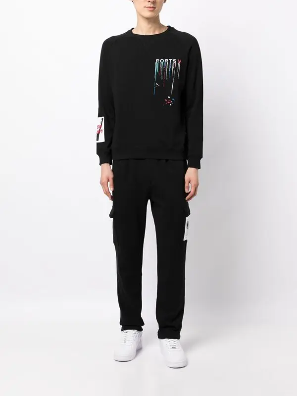 PORTS V Logo-print Paint-splatter Sweatshirt - Black