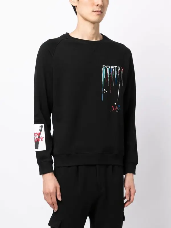 PORTS V Logo-print Paint-splatter Sweatshirt - Black
