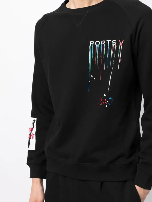 PORTS V Logo-print Paint-splatter Sweatshirt - Black