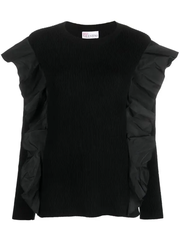 Red Valentino Ruffle-detail Ribbed-knit Top
