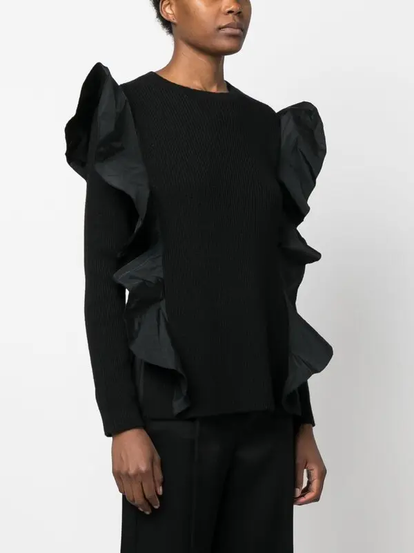 Red Valentino Ruffle-detail Ribbed-knit Top