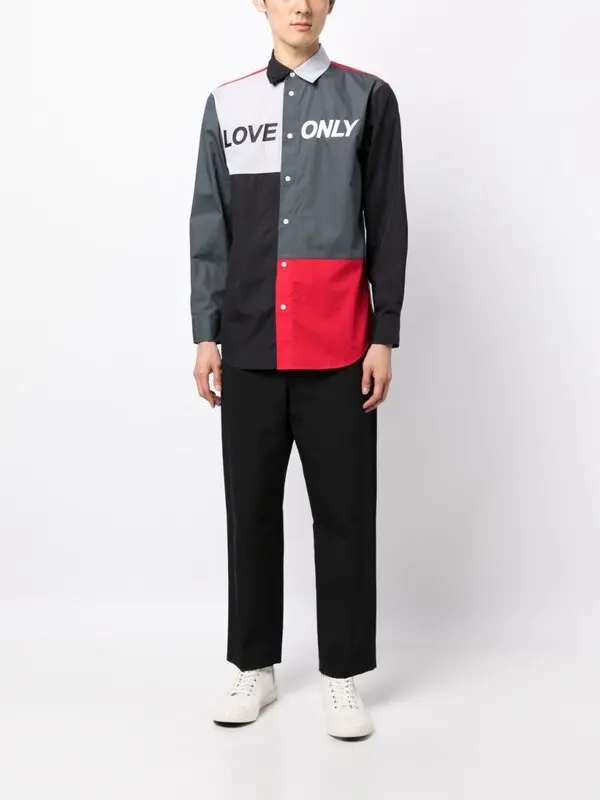 PORTS V Slogan-print Patchwork Cotton Shirt