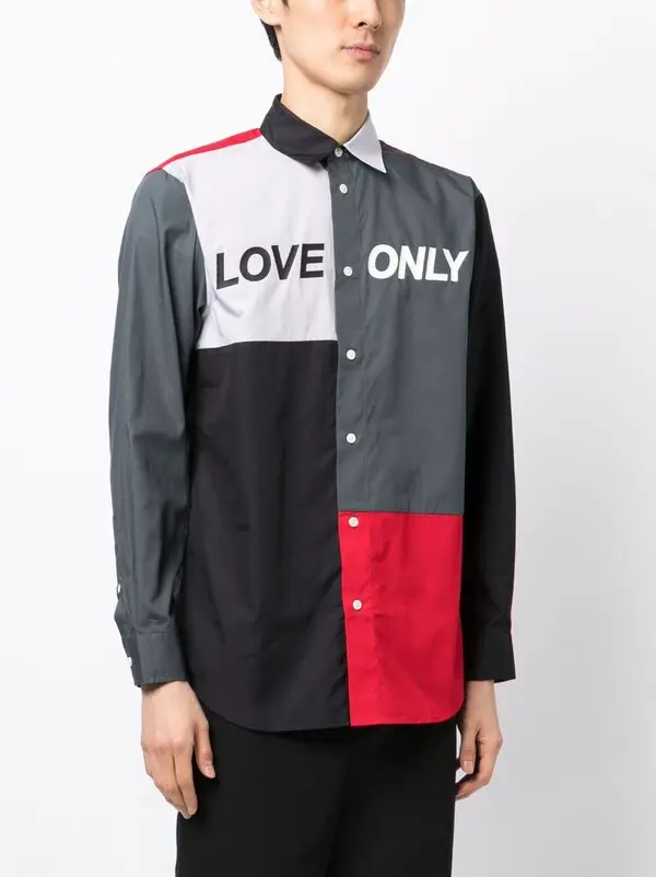PORTS V Slogan-print Patchwork Cotton Shirt