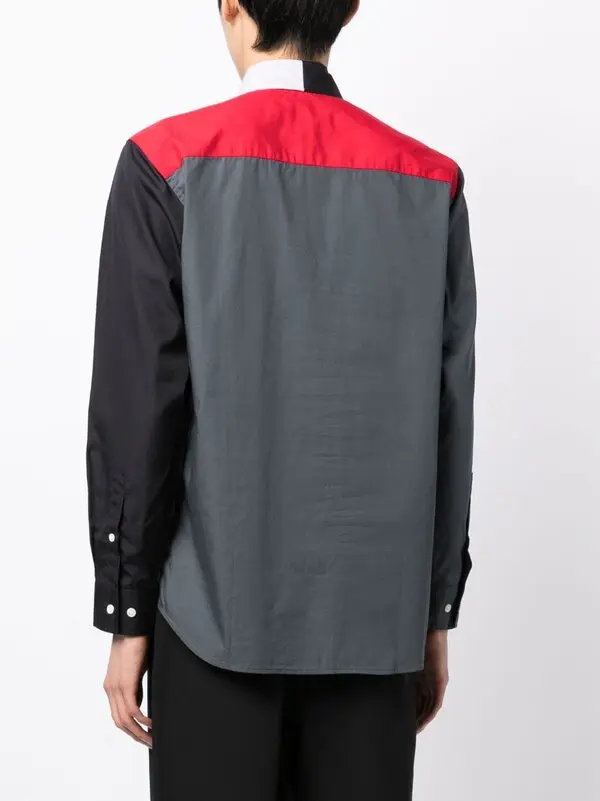 PORTS V Slogan-print Patchwork Cotton Shirt