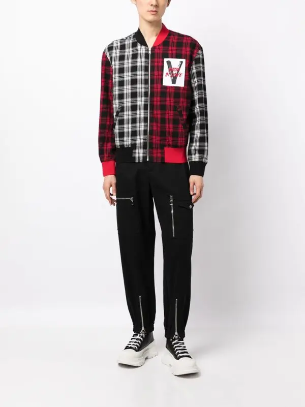 PORTS V Mix-plaid Cotton Bomber Jacket