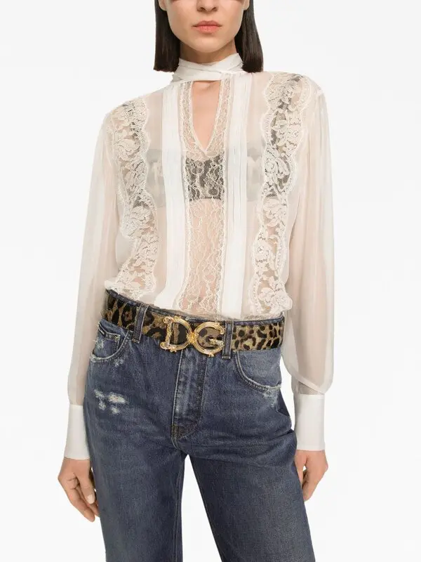 Dolce & Gabbana Chantilly Lace Pussy-bow Blouse