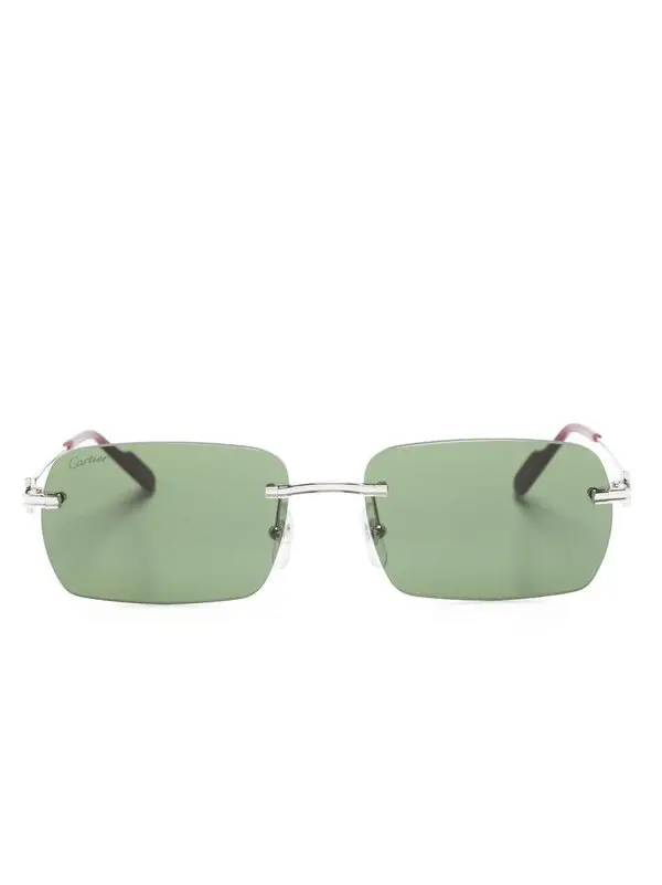 CARTIER Rectangle-frame Tinted Sunglasses - Silver