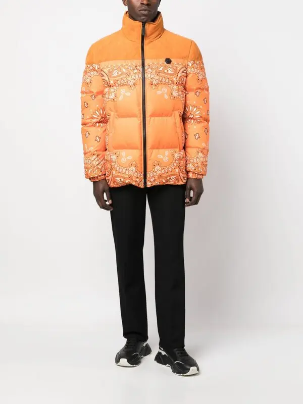 Philipp Plein Bandana Print Padded Jacket - Orange