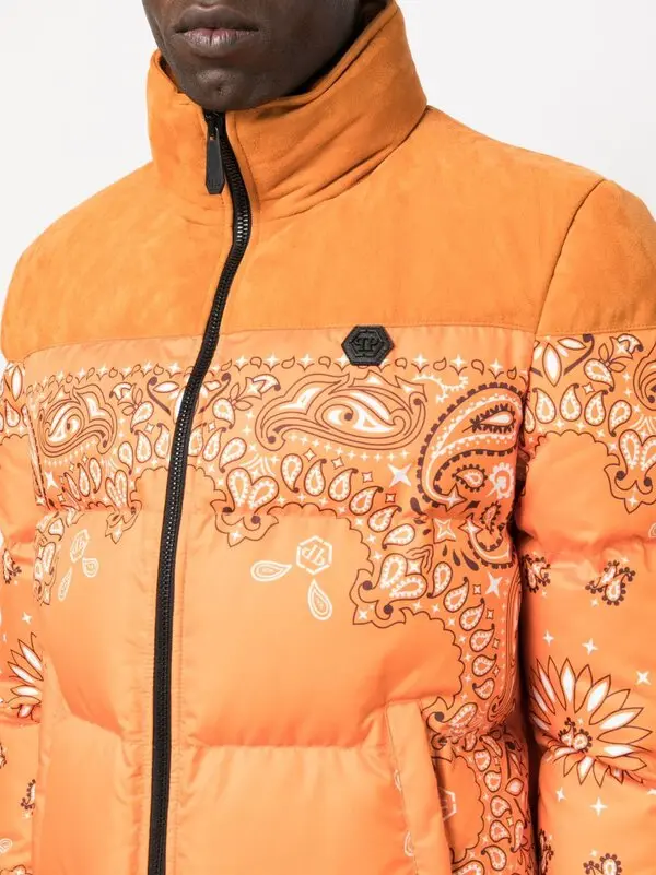 Philipp Plein Bandana Print Padded Jacket - Orange
