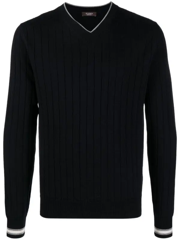 Peserico V-neck Ribbed Virgin Wool Jumper
