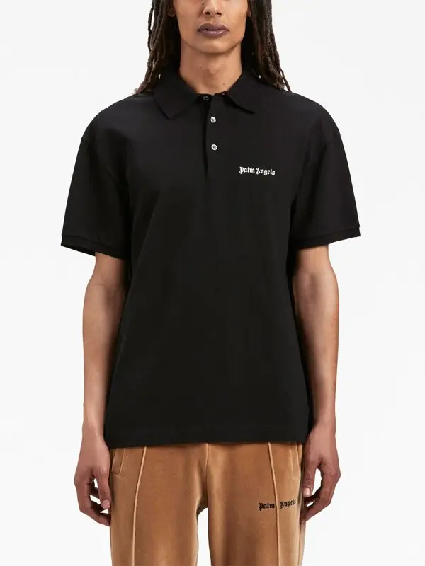 Palm Angels Logo-embroidered Cotton Polo Shirt - Black
