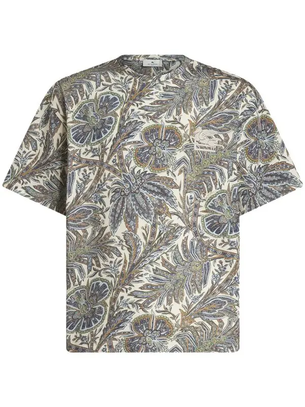 Etro Paisley-print Cotton T-shirt - Blue