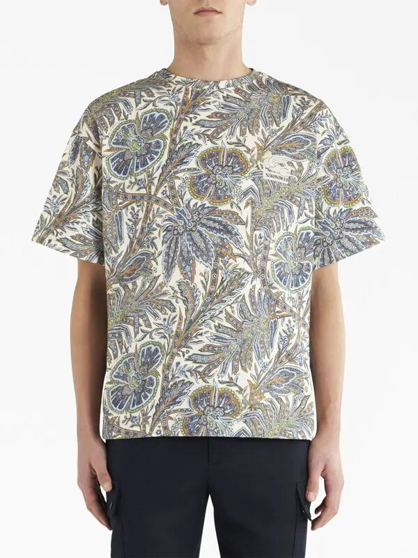 Etro Paisley-print Cotton T-shirt - Blue