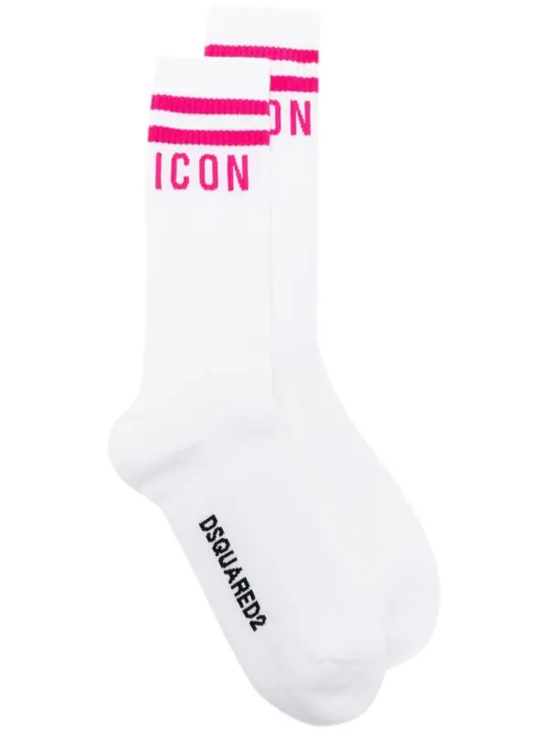 Dsquared2 Intarsia-knit Logo Ribbed Socks - White