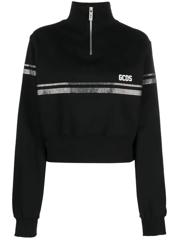 Gcds Logo-print Crystal-embellished Sweatshirt - Black