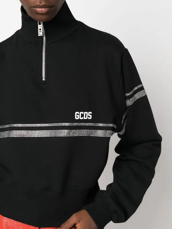 Gcds Logo-print Crystal-embellished Sweatshirt - Black