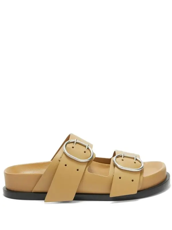 JIL SANDER Buckle Leather Flat Sandals - Brown