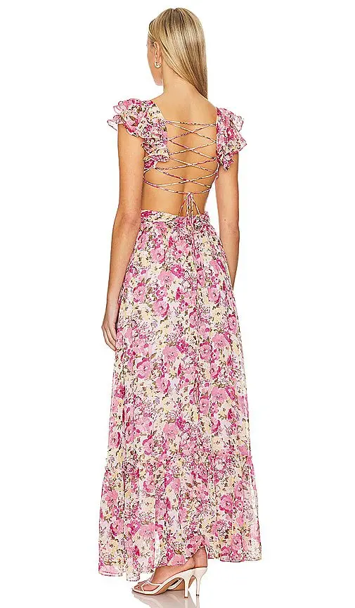 knee length dresses for ladies Astr The Label | Primrose Floral Strappy Back Maxi Dress in Plus Size - Pink Aqua Floral main image 1