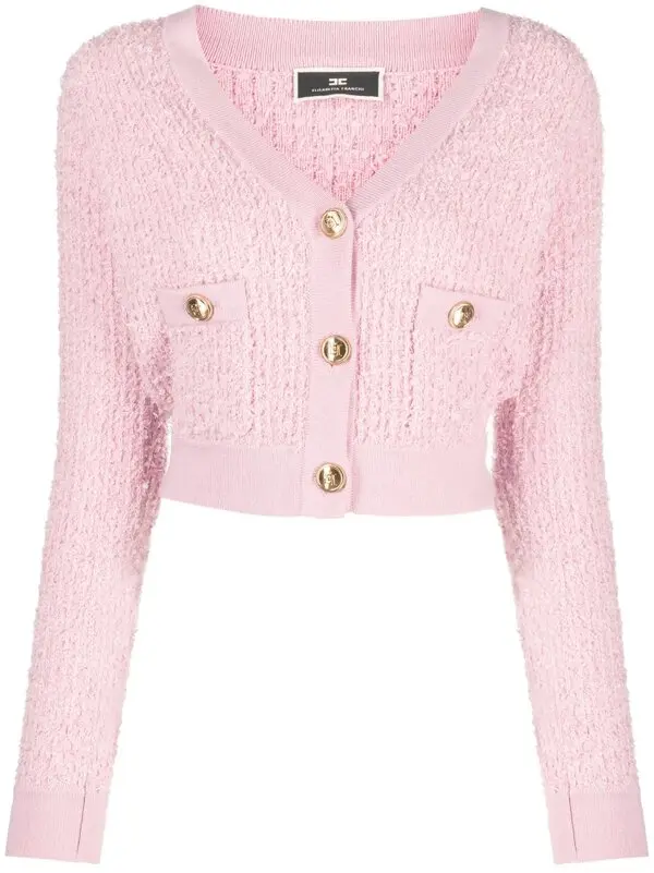 Elisabetta Franchi Button-up Bouclé Cropped Cardigan - Pink