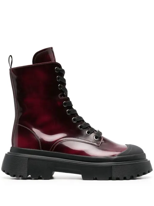 Hogan Lace-up Combat Boots - Red