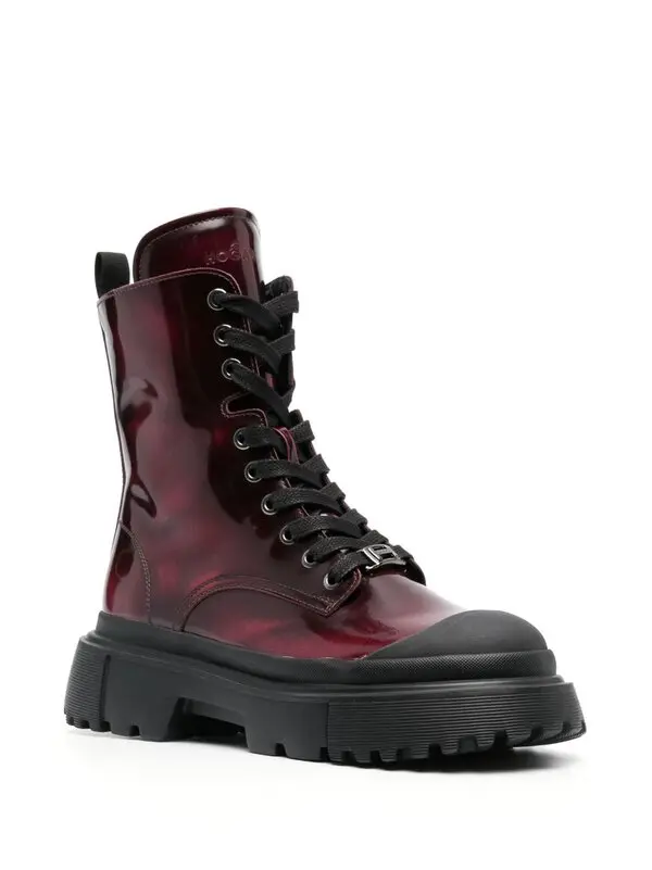 Hogan Lace-up Combat Boots - Red