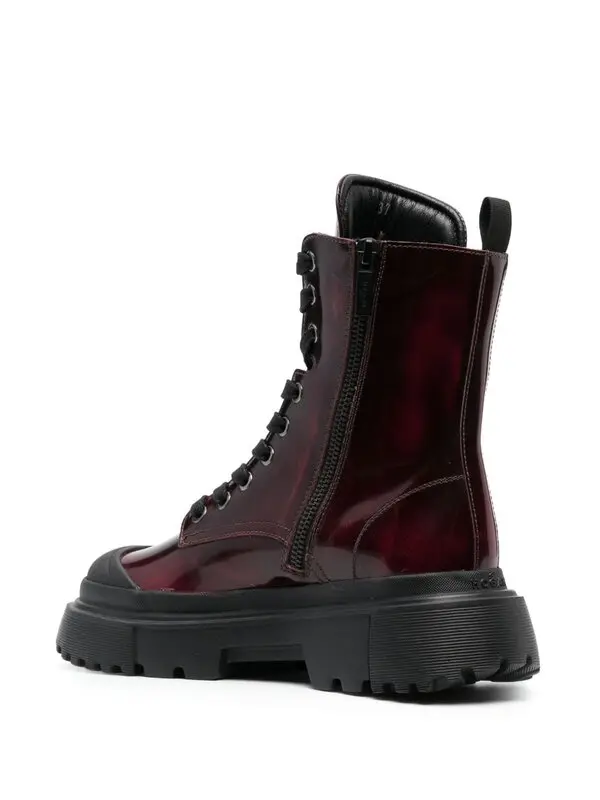 Hogan Lace-up Combat Boots - Red