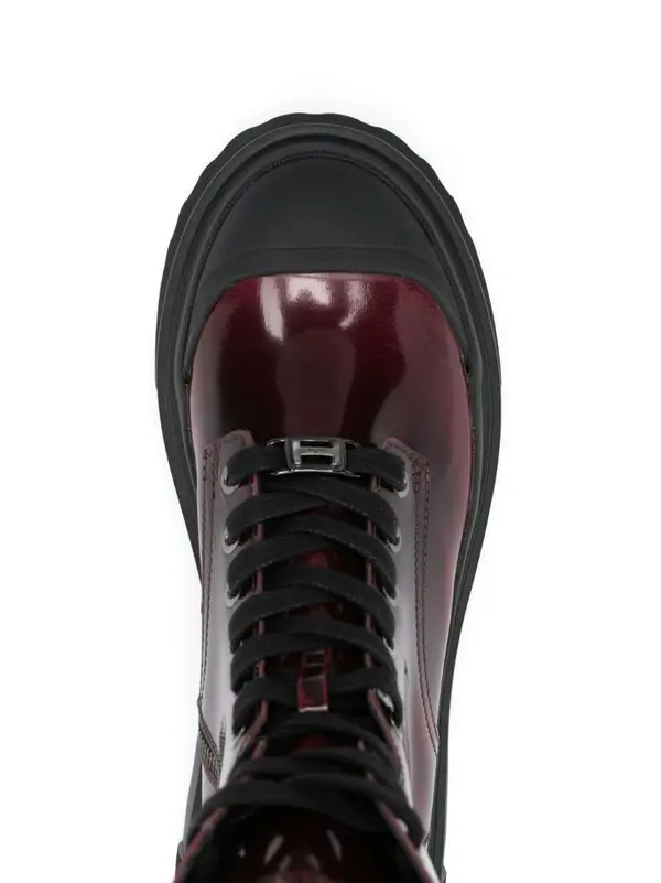 Hogan Lace-up Combat Boots - Red