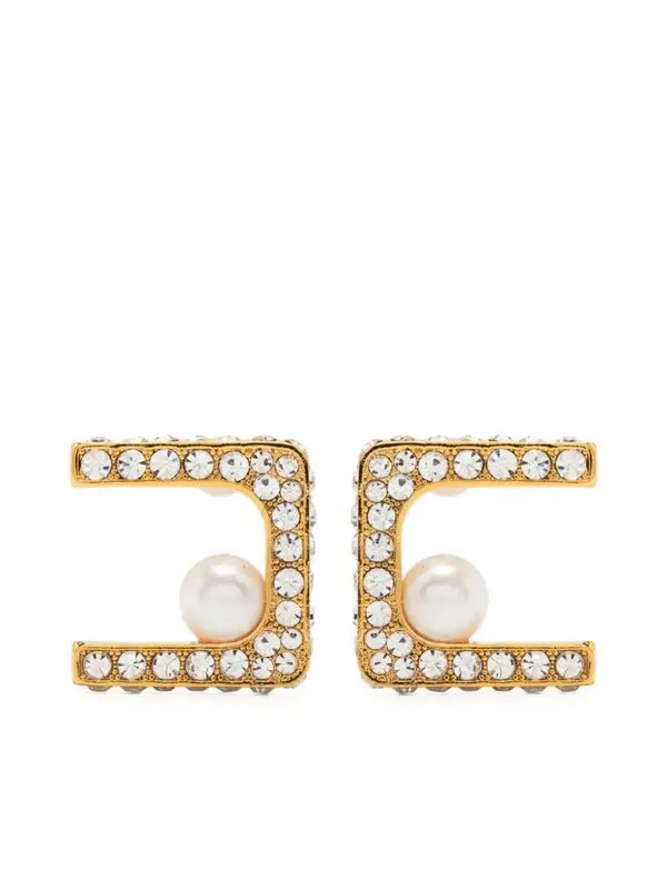 Elisabetta Franchi Rhinestone-embellished Pearl Earrings - Gold