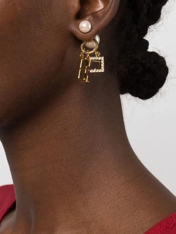 Elisabetta Franchi Logo-plaque Pearl Pendant Earrings