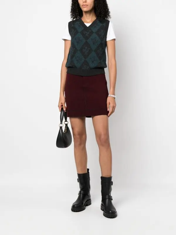 BARRIE Contrast-stitch Mini Skirt - Red