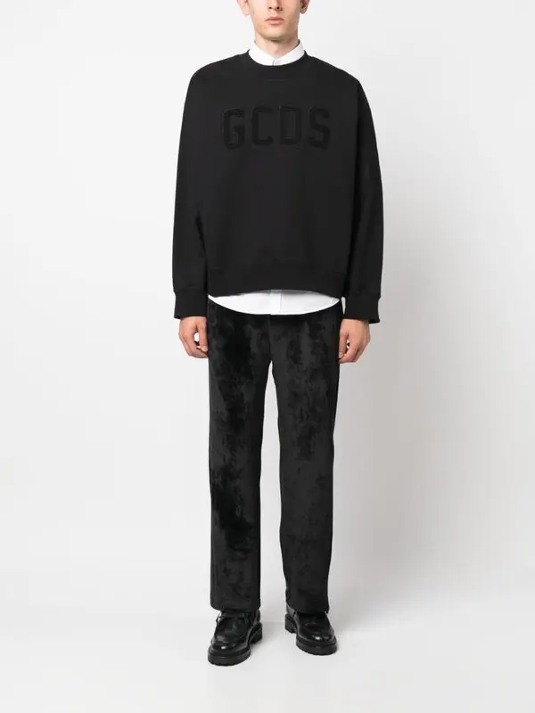 Gcds Logo-embroidered Velvet Trousers