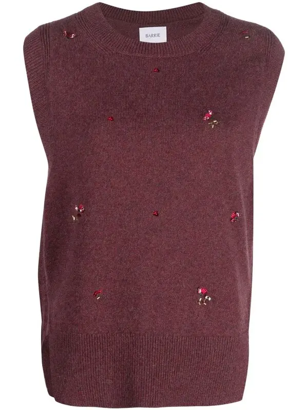 BARRIE Floral-embroidery Cashmere Jumper - Red