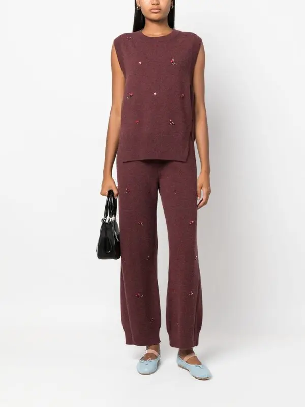 BARRIE Floral-embroidery Cashmere Jumper - Red