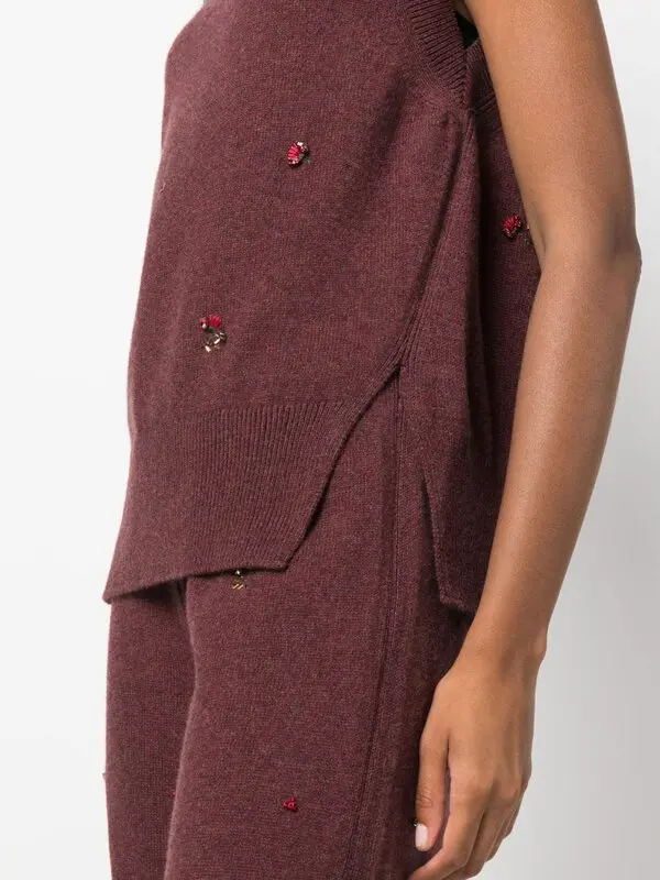 BARRIE Floral-embroidery Cashmere Jumper - Red