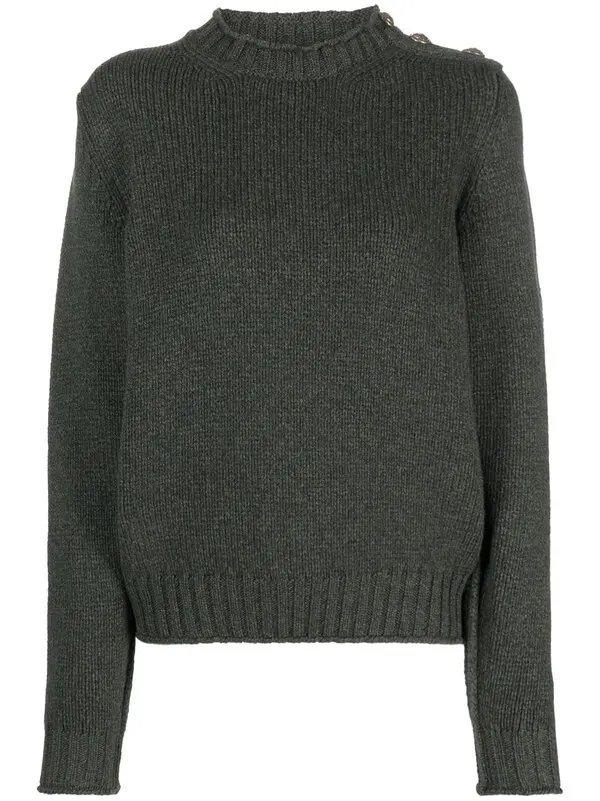 BARRIE Button-detail Cashmere Jumper - Green
