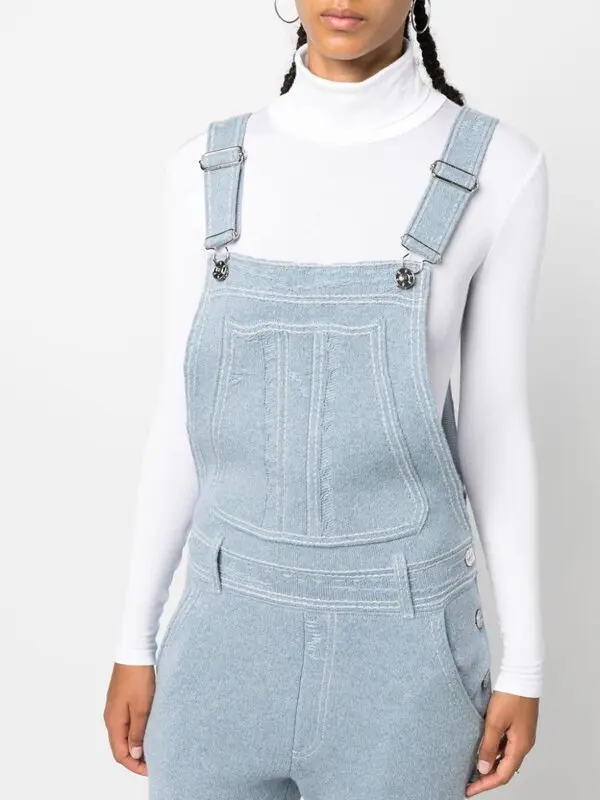 BARRIE Cotton-cashmere Denim-effect Dungarees - Blue