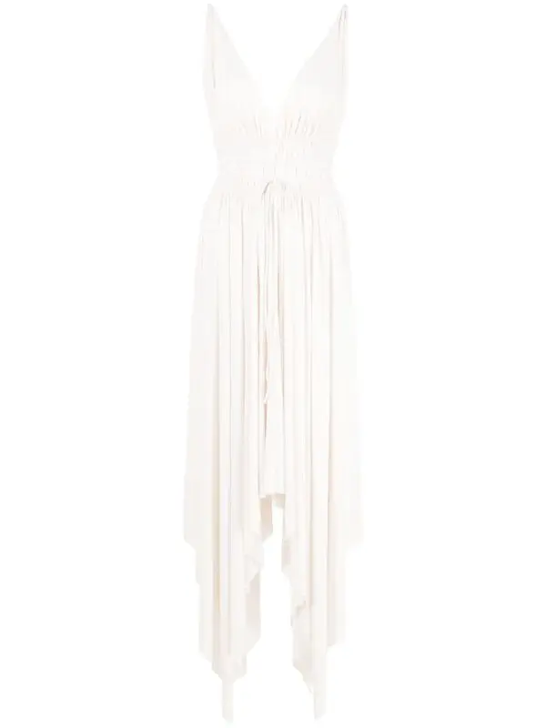 Norma Kamali Goddess V-neck Draped Midi Dress - Neutrals