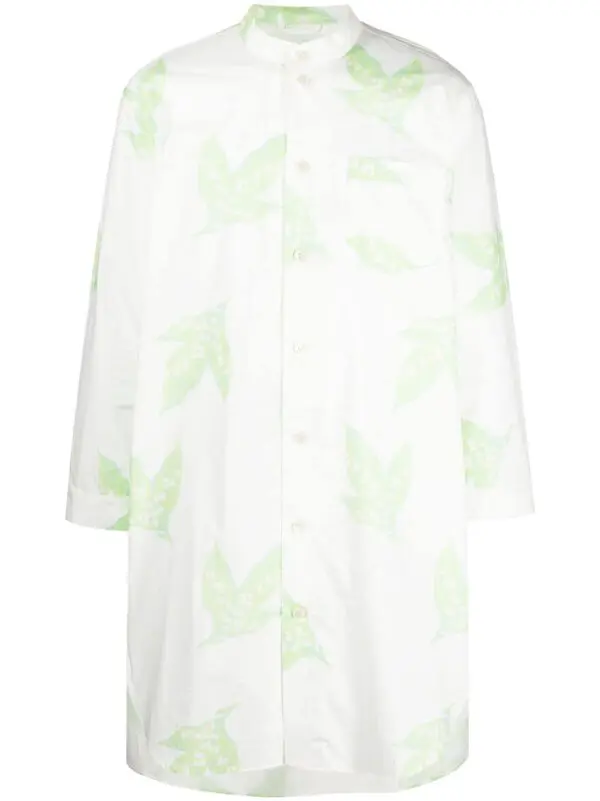 BODE Leaf-print Band-collar Shirt