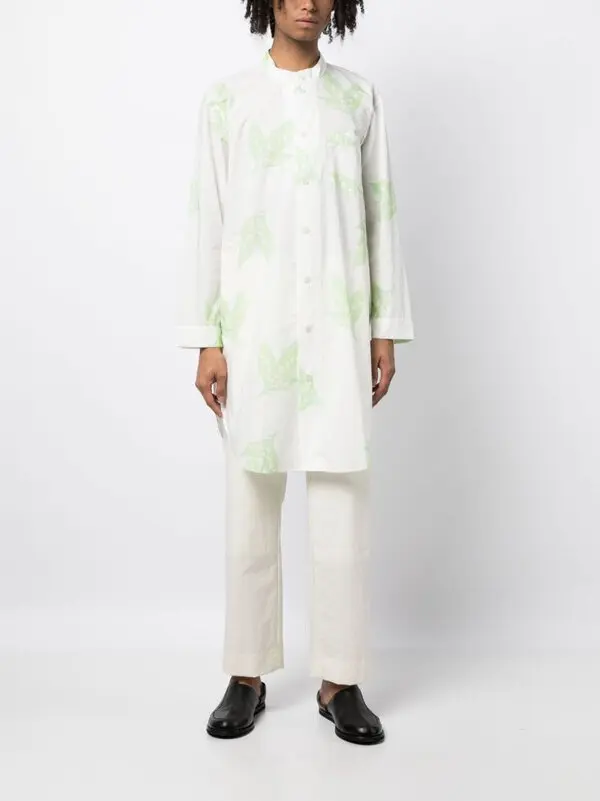 BODE Leaf-print Band-collar Shirt