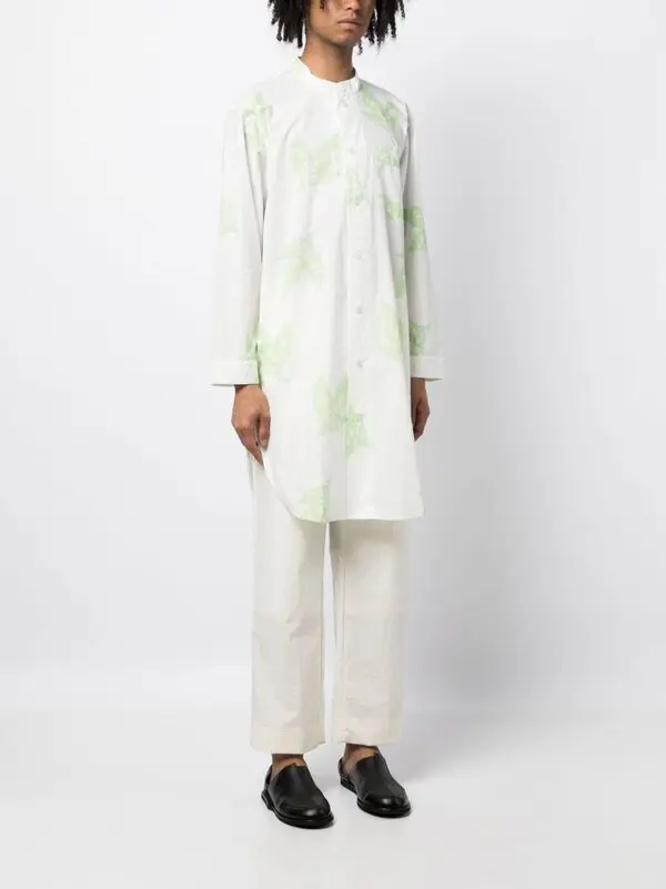 BODE Leaf-print Band-collar Shirt